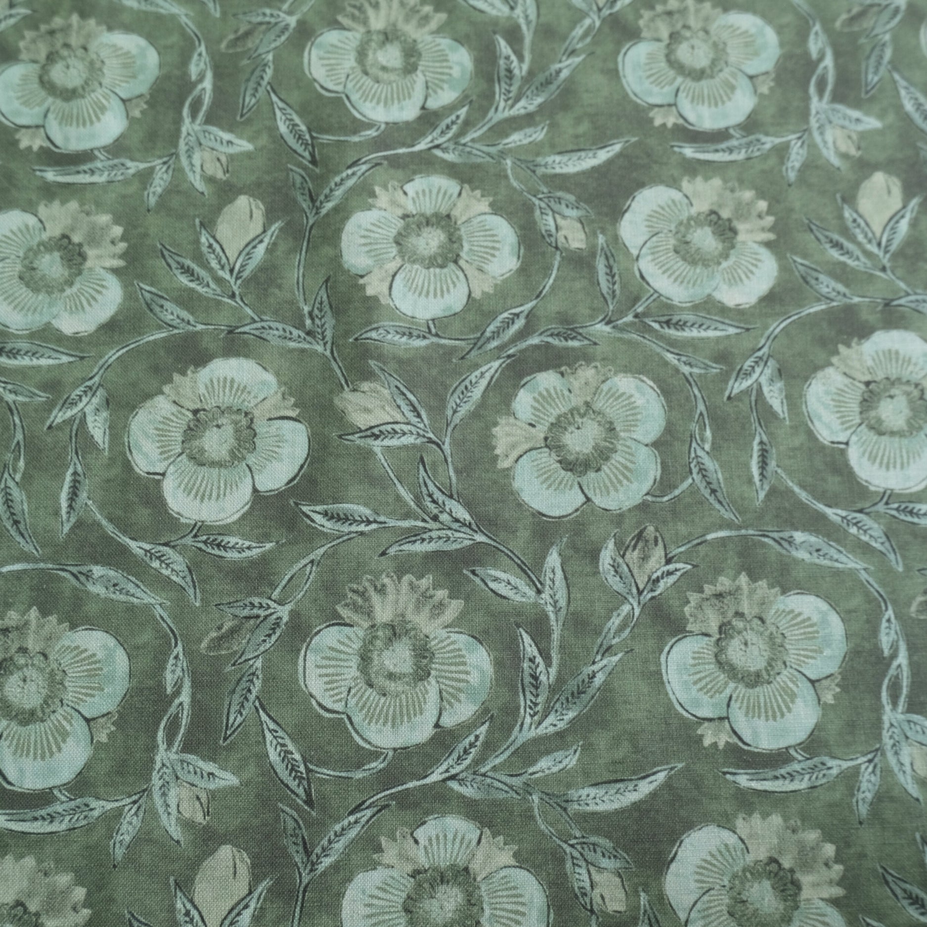 Cypress Green Floral Print Fabric by Yard – Botanical Cotton Linen Ble ...